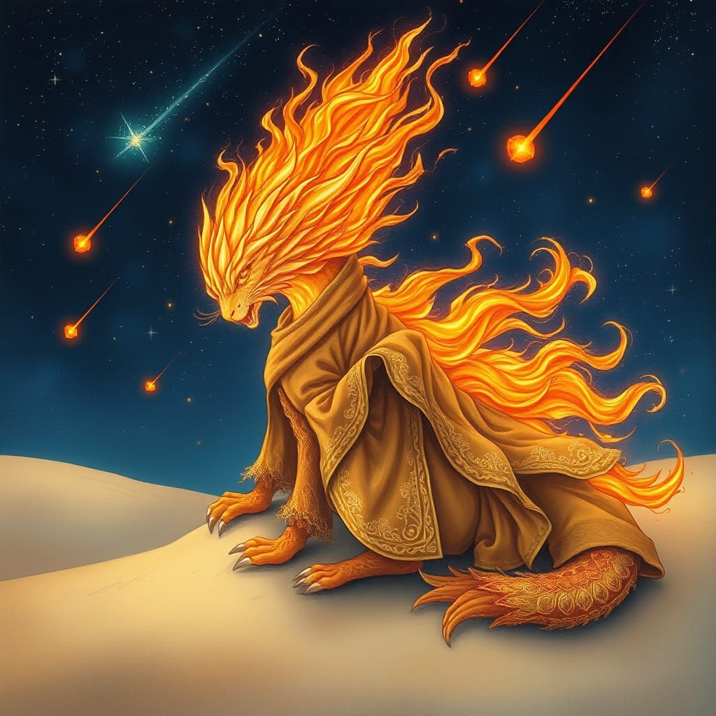 Ethereal Fire Sand Creature in Watercolor Style - AI Art