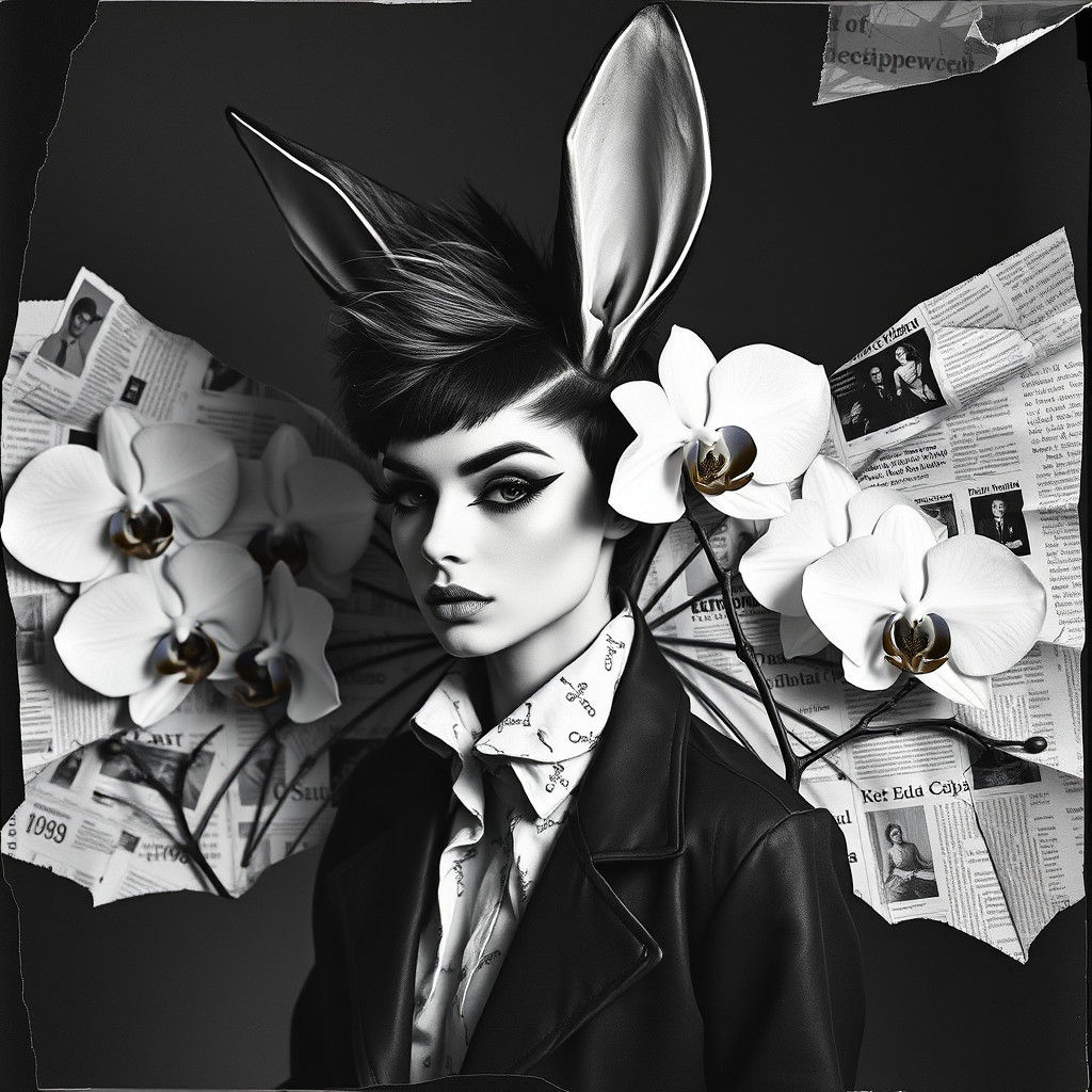 Create a black and white photogram-style with geometric winged ...