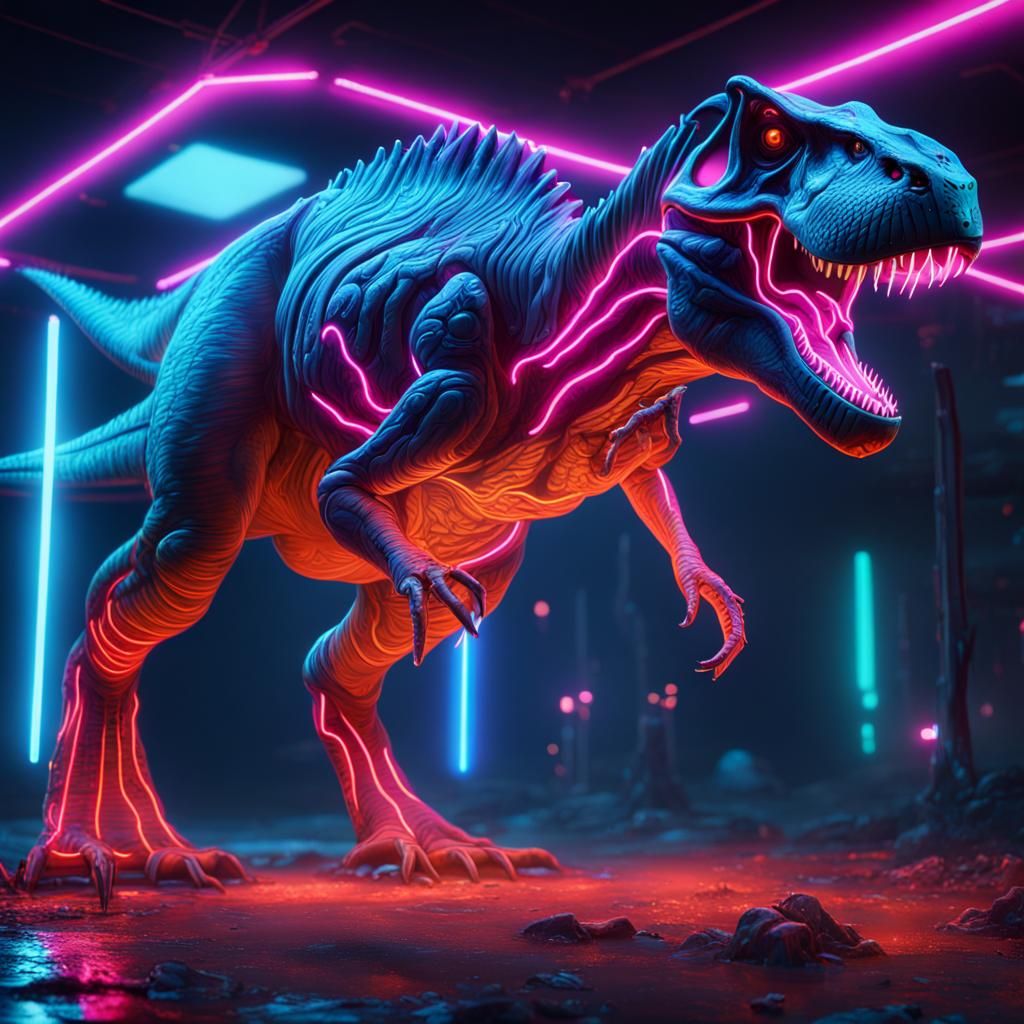 neon glowing trex - AI Generated Artwork - NightCafe Creator