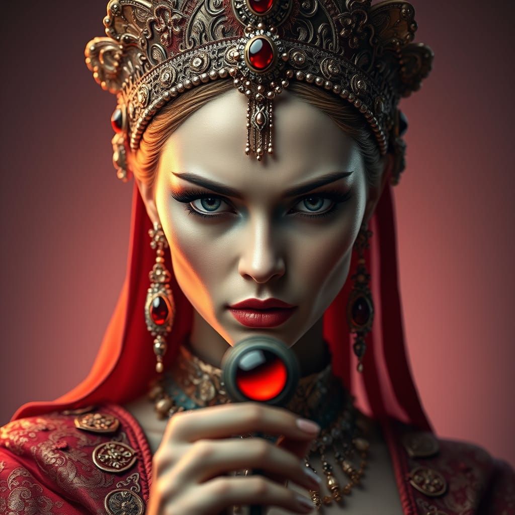 Regal Woman Portrait in Triadic Colors, Intricatel... - AI Art