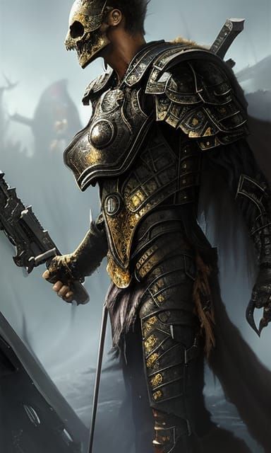 A realistic skeleton wearing tattered armored clothes - AI Generated ...