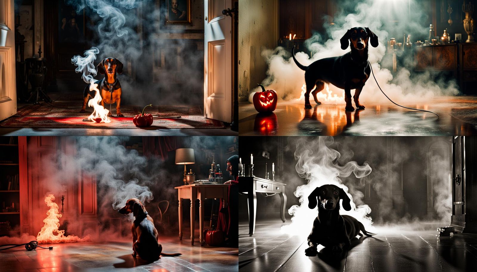 Faustian daschund in pact with the devil, theatrical setting, arc ...