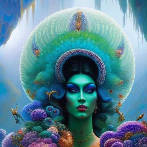 Incredible Detailed Full Body Portrait Of An Exotic Beautiful Peacock