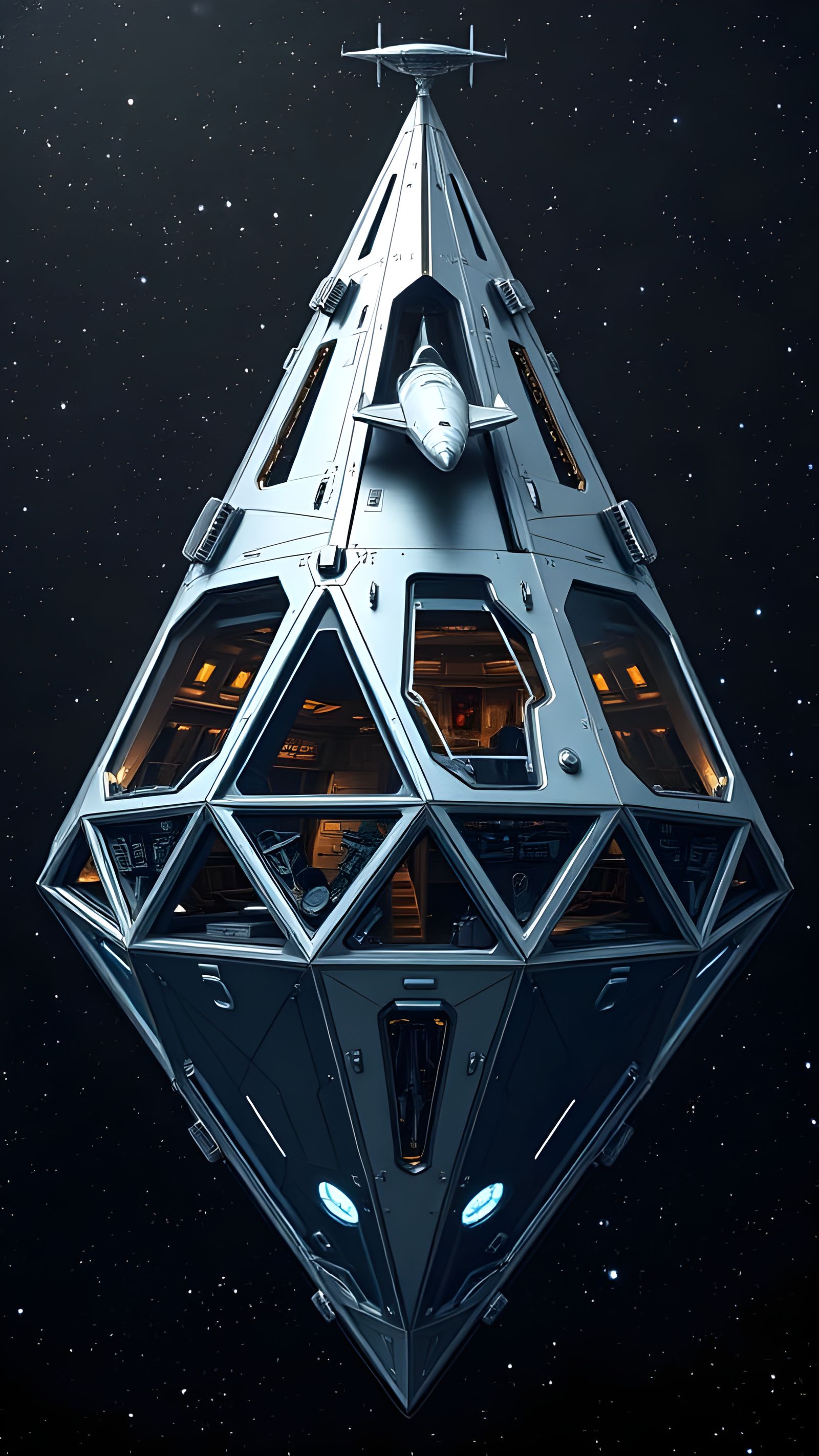 design of an inverted tetrahedron spaceship, featuring observation ...