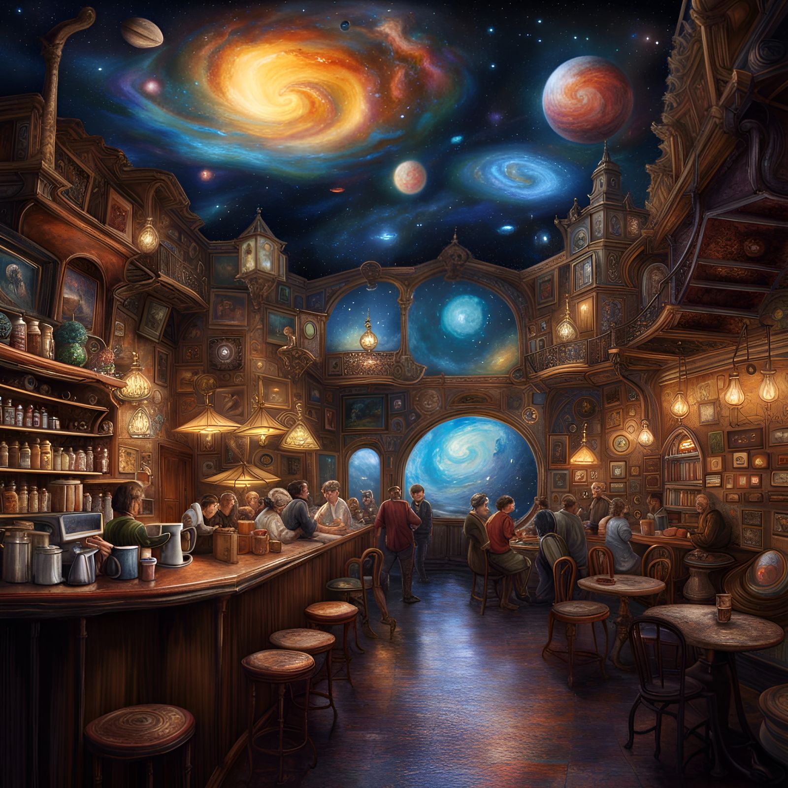 Retro Coffee Shop in Space - AI Generated Artwork - NightCafe Creator