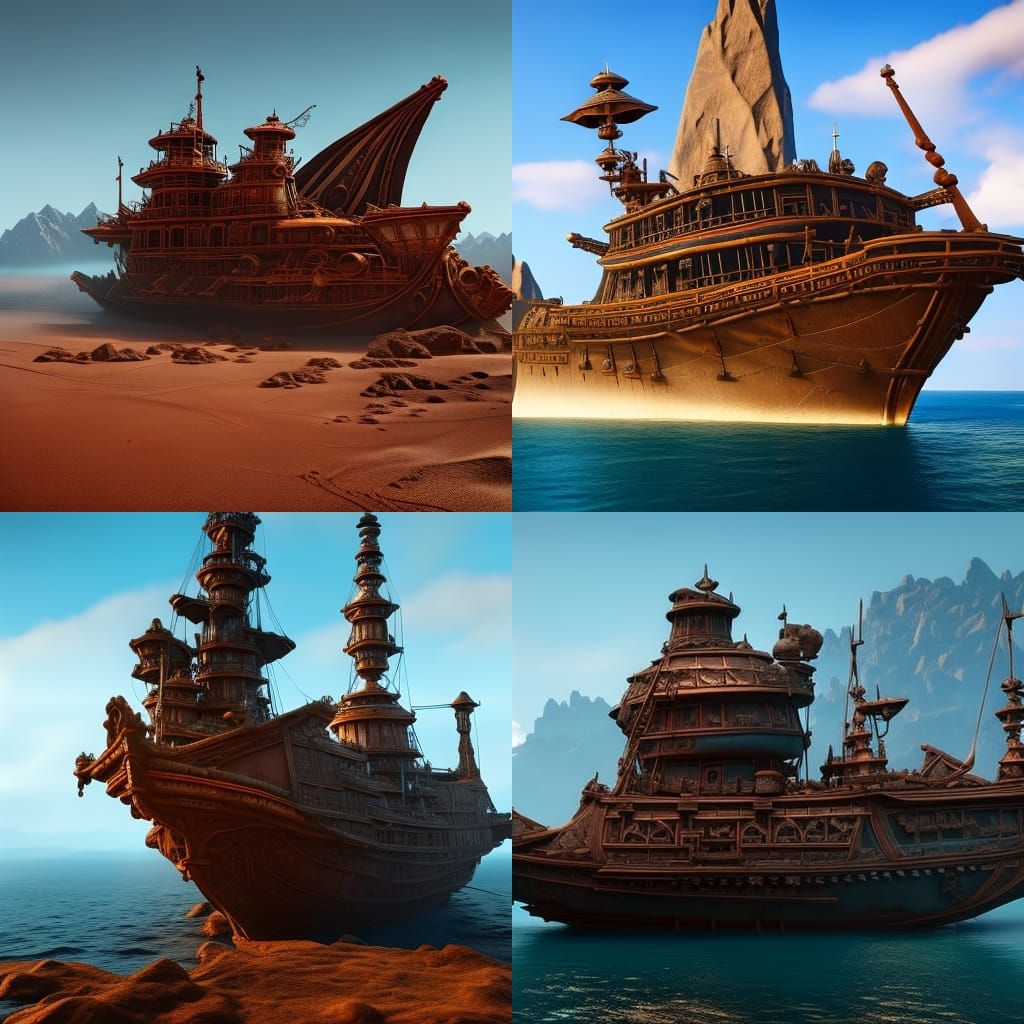 pirate galleon on the surface of a planet - AI Generated Artwork ...