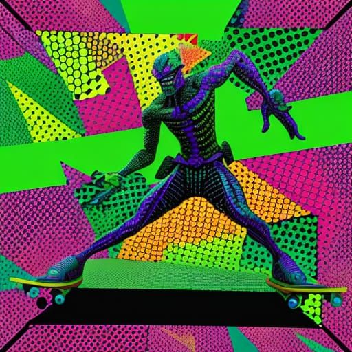 Reptilian Skater Posing in Wacky Postmodern Pop Ar... - AI Art