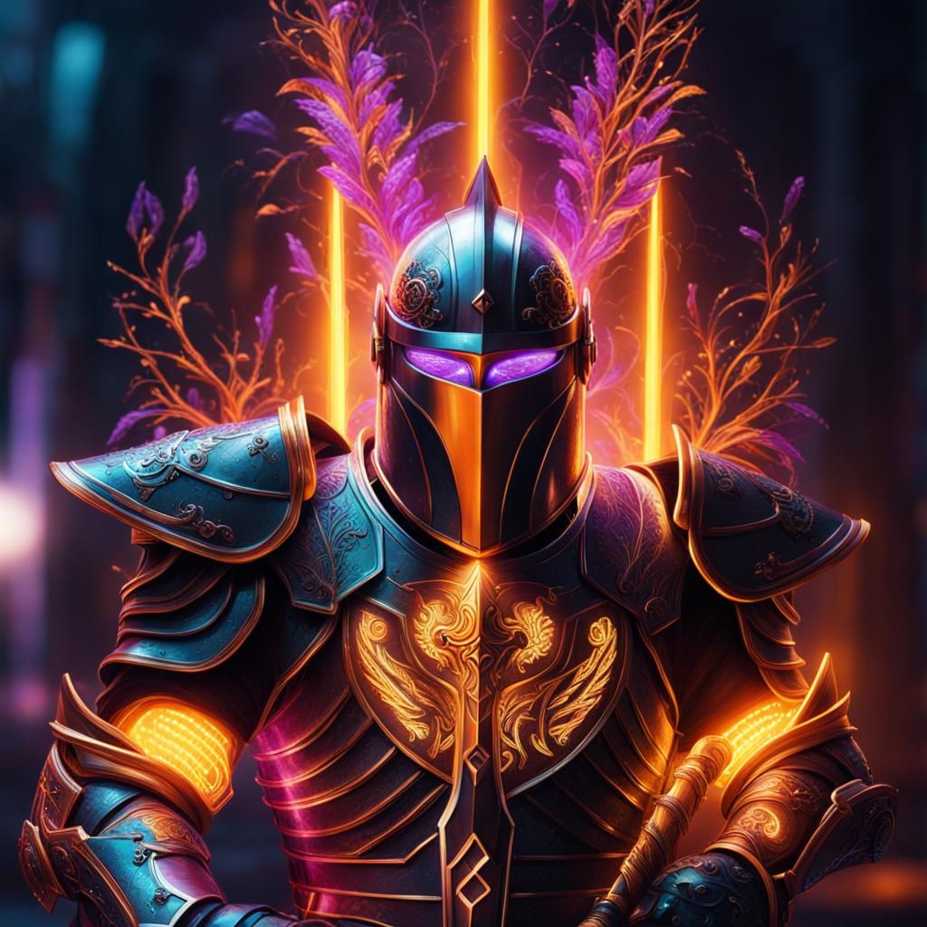 a futuristic knight with a glowing sword professional photography ...