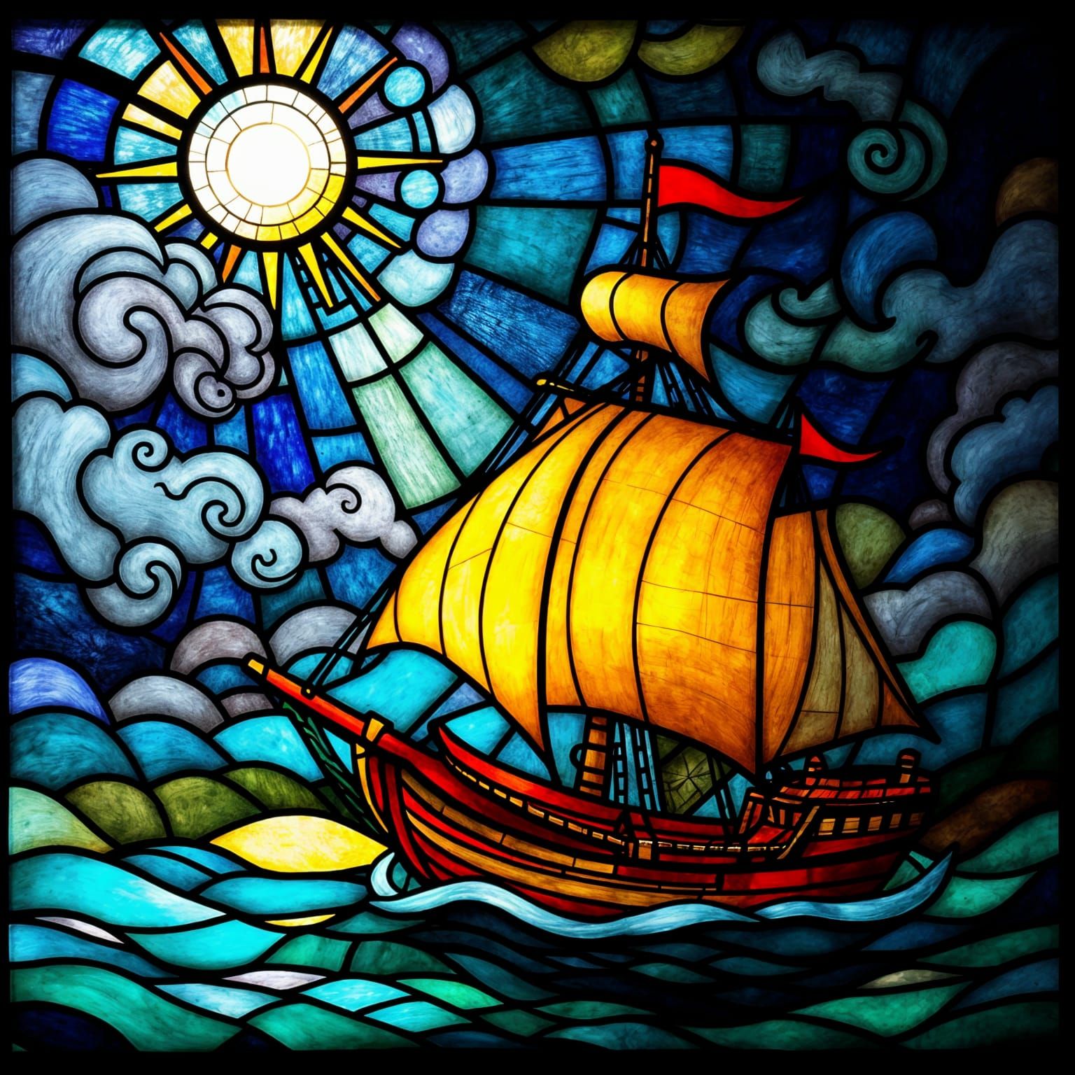 Stained Glass Window - Sailing Ship Stained Glass Window in ...