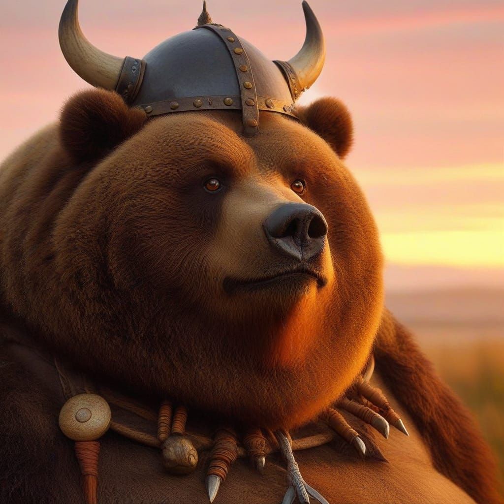 Sarcastic Kodiak Bear Viking with Contemptuous Gaz... - AI Art