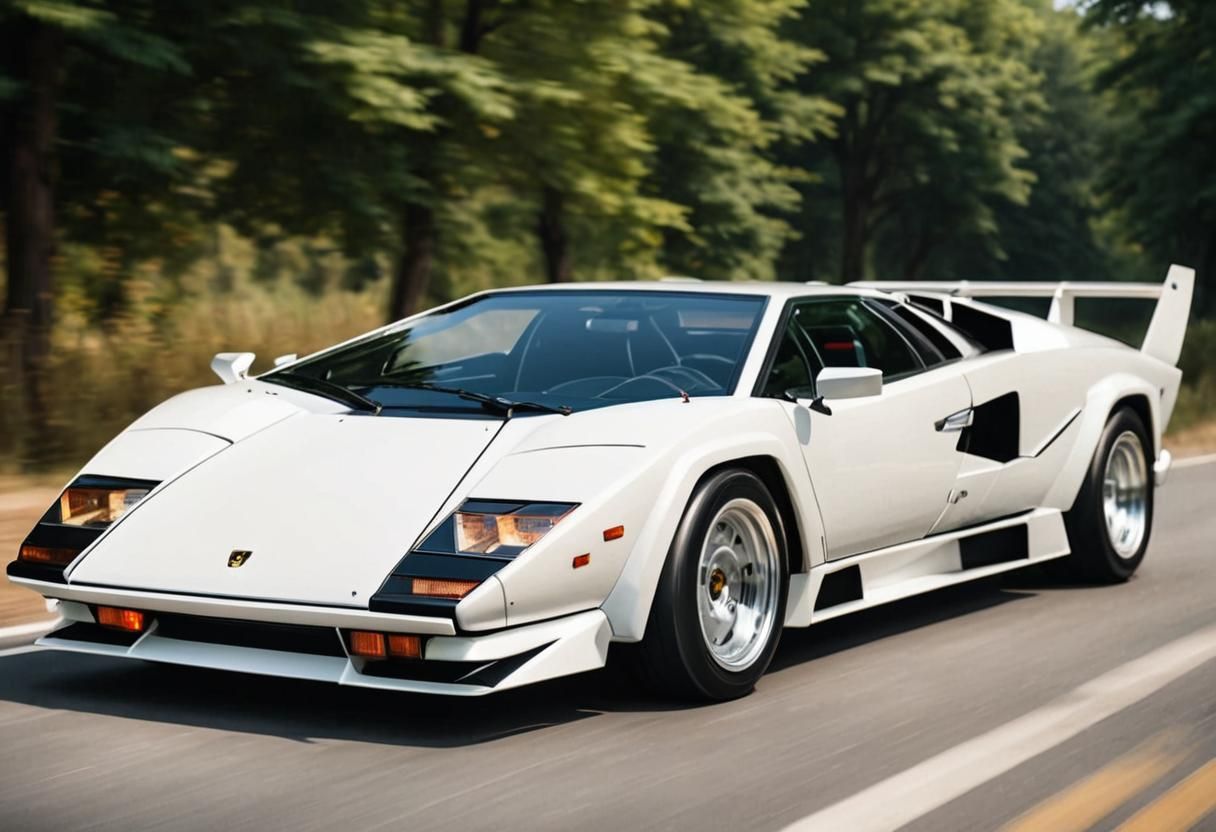 white lamborghini countach, coming up the road fast, Professional ...