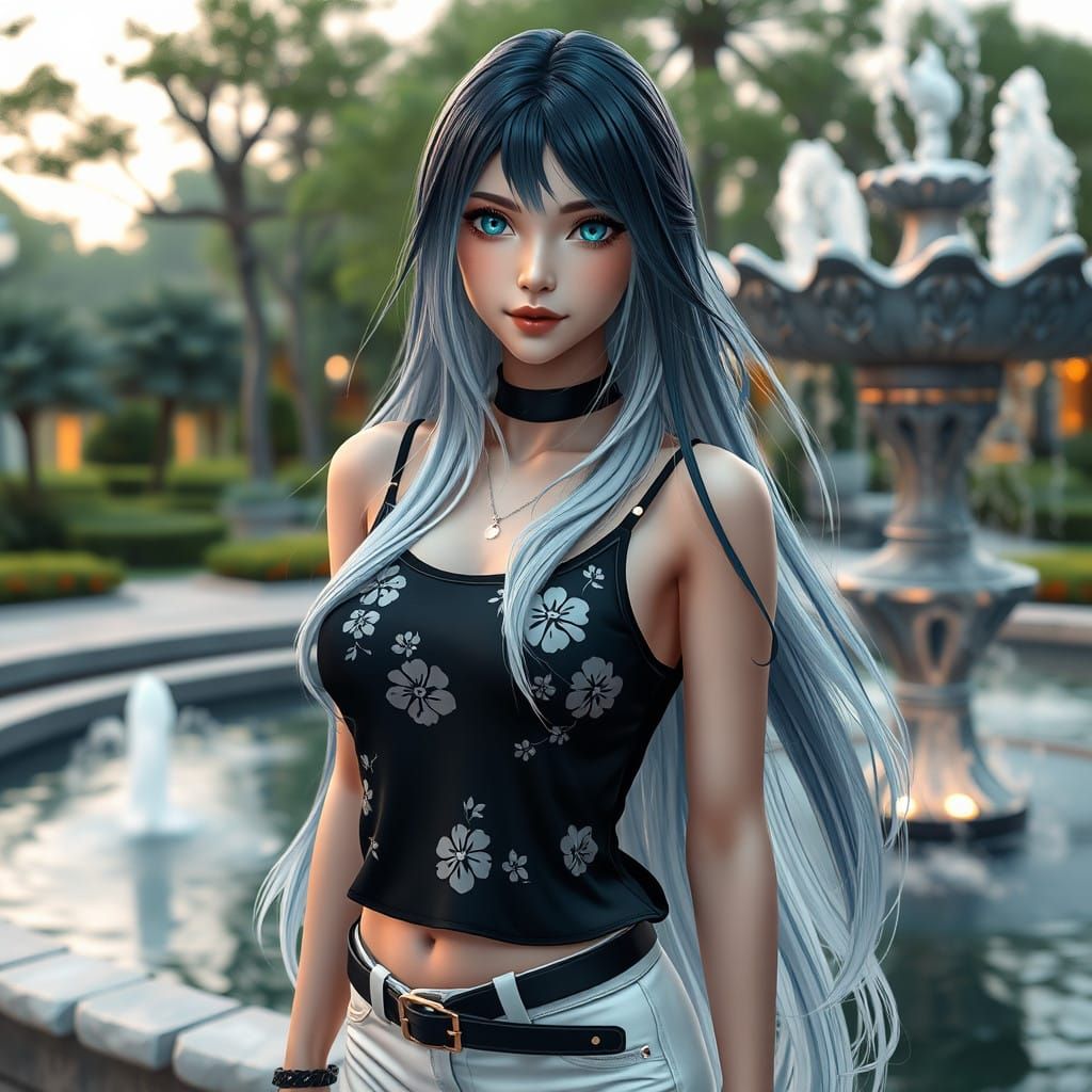 Waiting in the park II - Enigmatic Woman in Moonlit Park Sce...