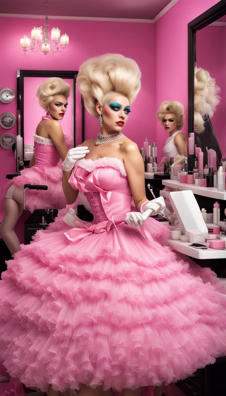 hyper real young sissyboi at a salon being transformed into a prissy ...