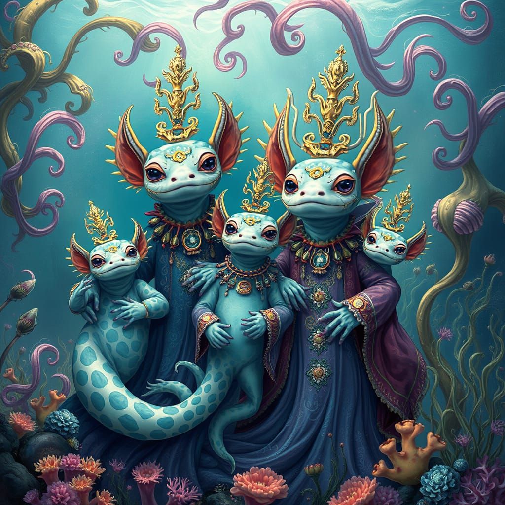 A surreal family portrait that captures the whimsical essence of the ...