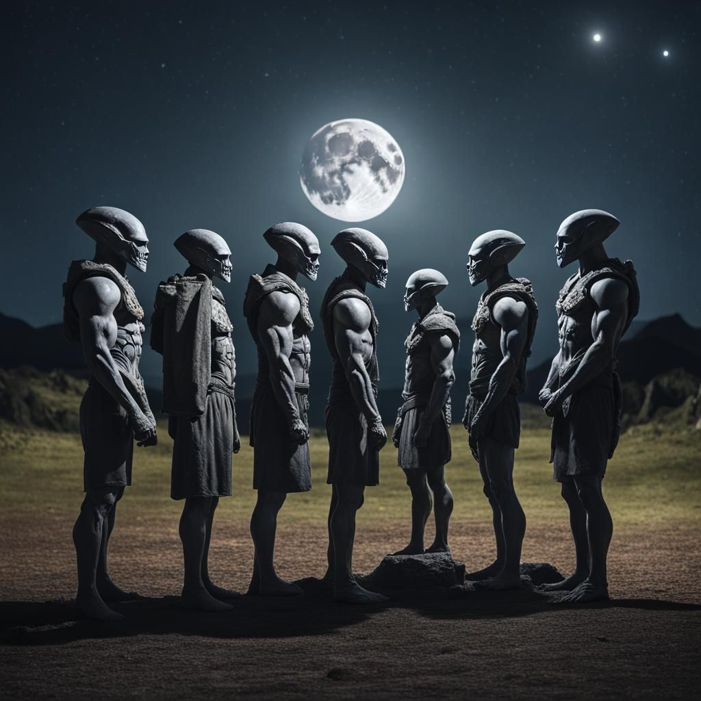 Aliens gather under a full moon - AI Generated Artwork - NightCafe Creator