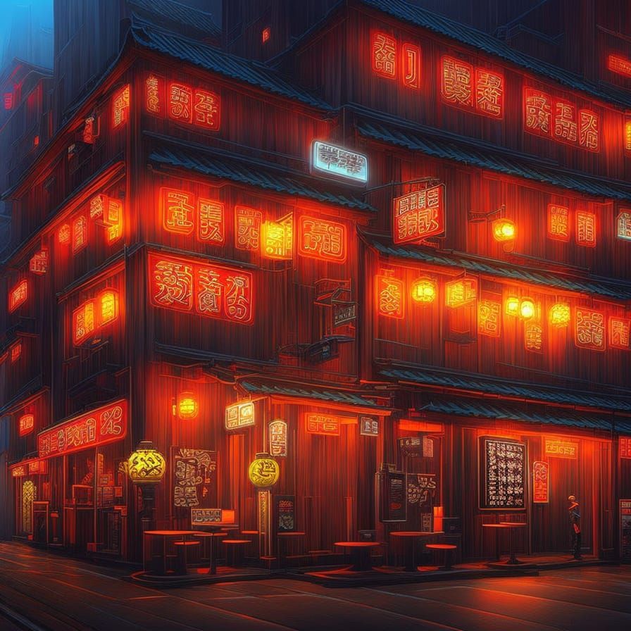 Japanese cafe in the city at night - AI Generated Artwork - NightCafe ...