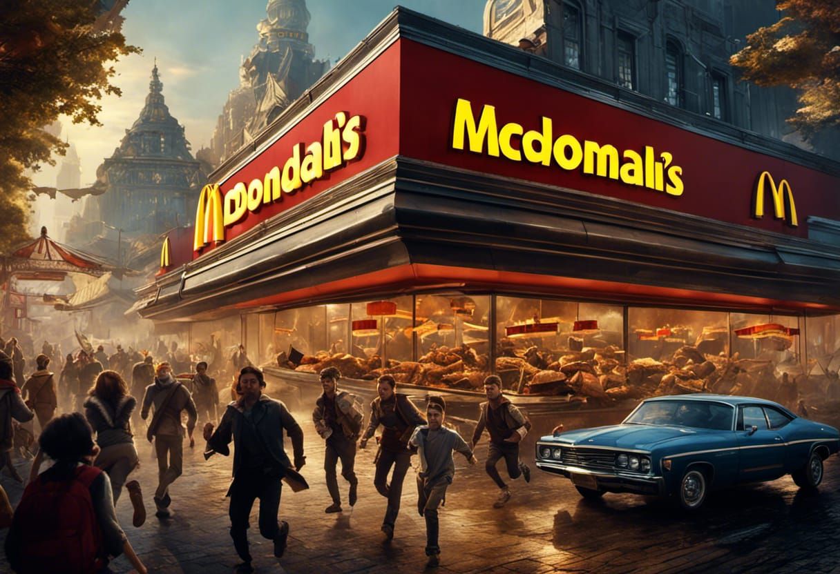 Burger restaurant customers flee the gremlin riot (14) - AI Generated ...