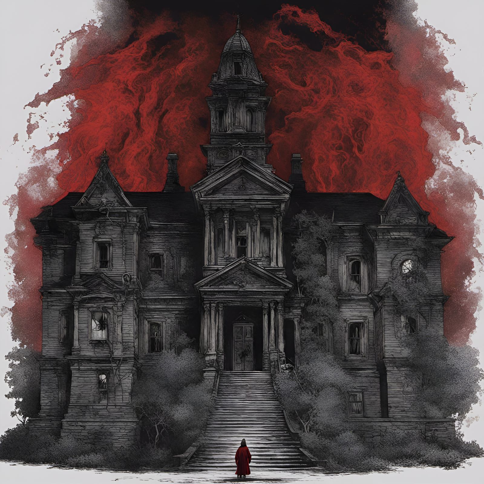 the exorcist in temple red mist black metal style details 8k - AI ...