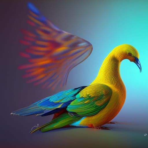 a very beautiful bird parachutes/oil gouache melting, acrylic, high ...