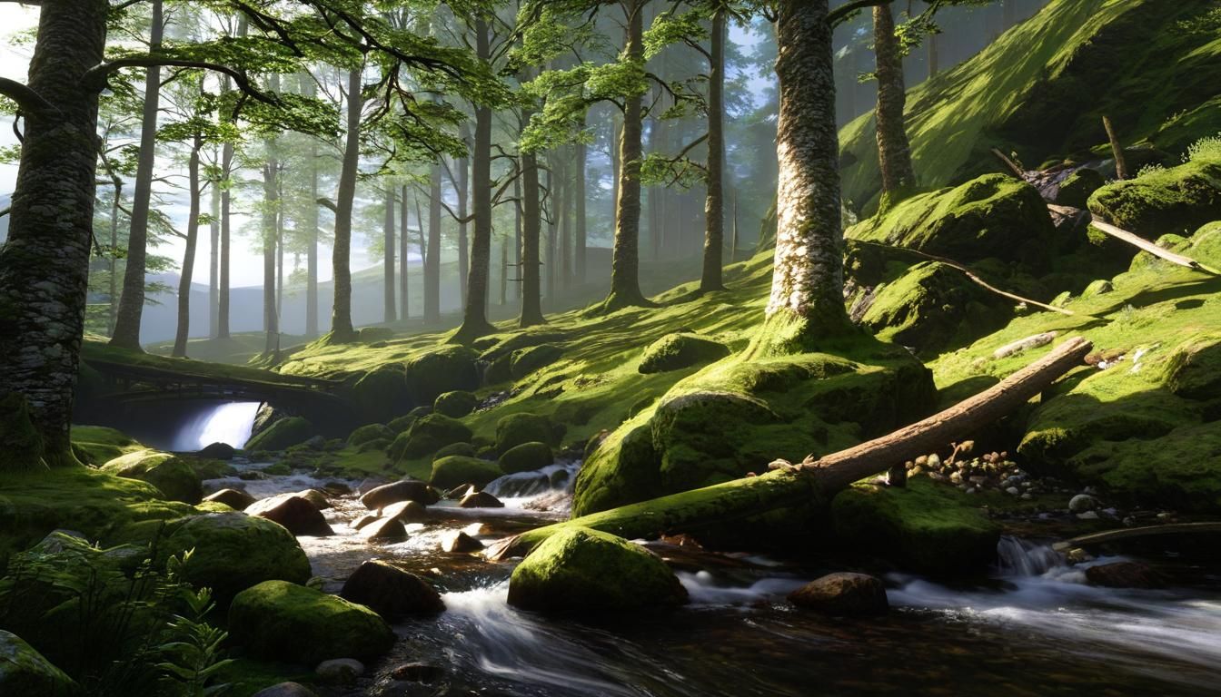 Forest with a stream - AI Generated Artwork - NightCafe Creator
