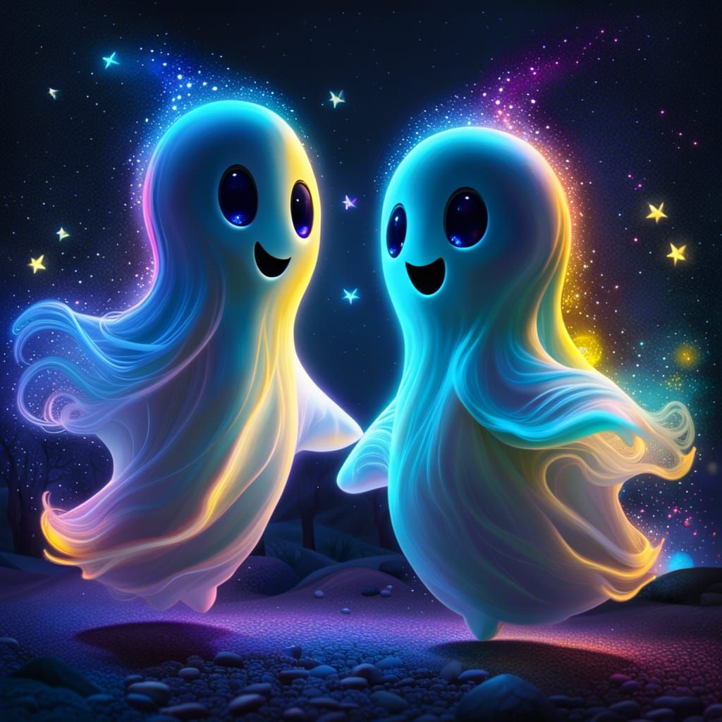 Two Baby Ghosts Dancing 2 - AI Generated Artwork - NightCafe Creator