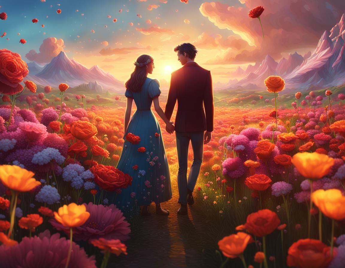 Vibrant creations featuring diverse flower fields with warm sunlight ...