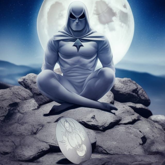 Moon Knight in a meditation pose sitting on rock - AI Generated Artwork ...