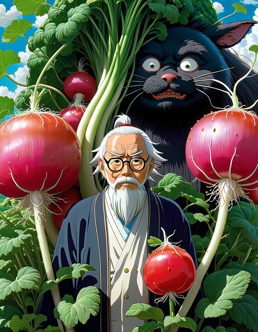Hayao Miyazaki and Radish Spirit - AI Generated Artwork - NightCafe Creator