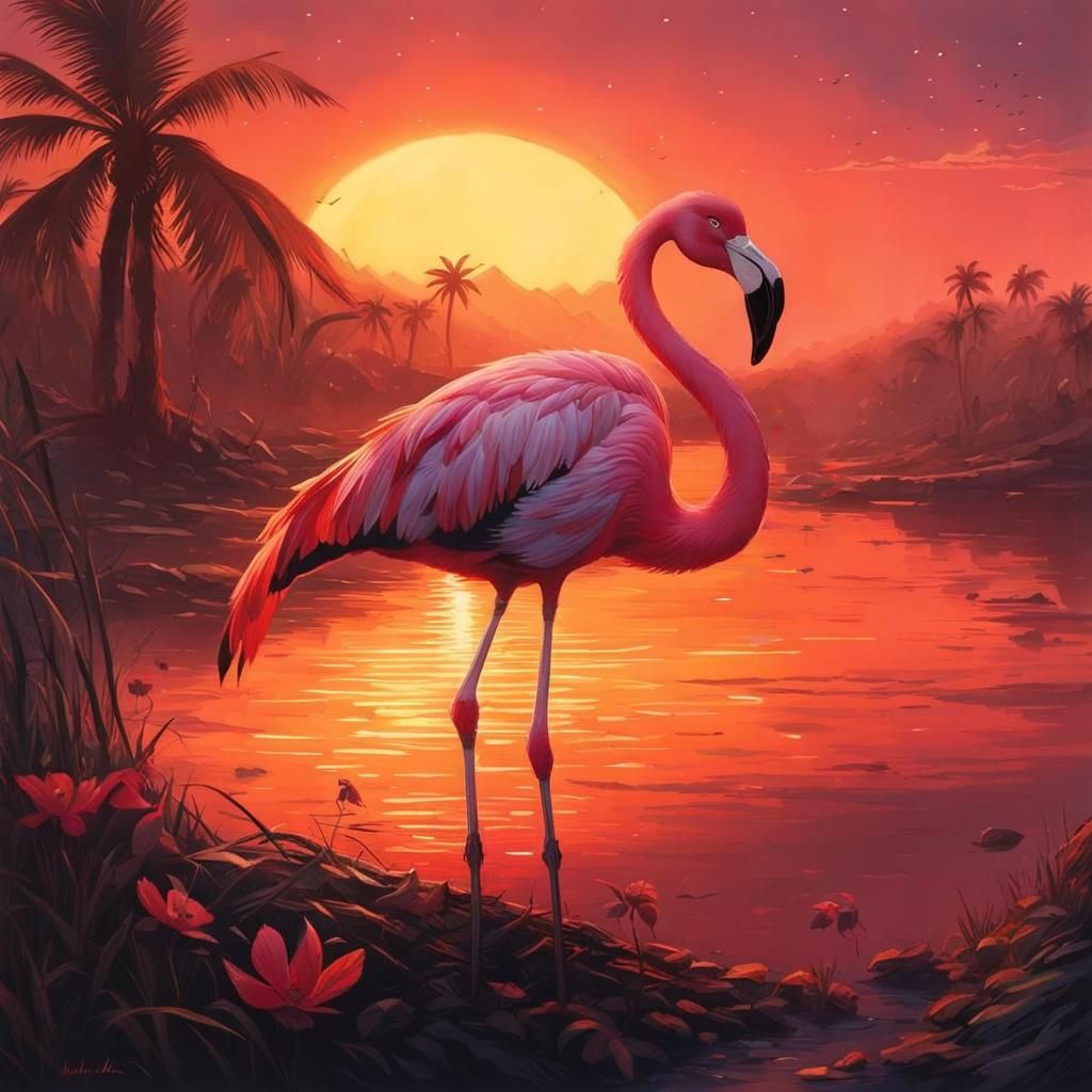 Sunset flamingo - AI Generated Artwork - NightCafe Creator
