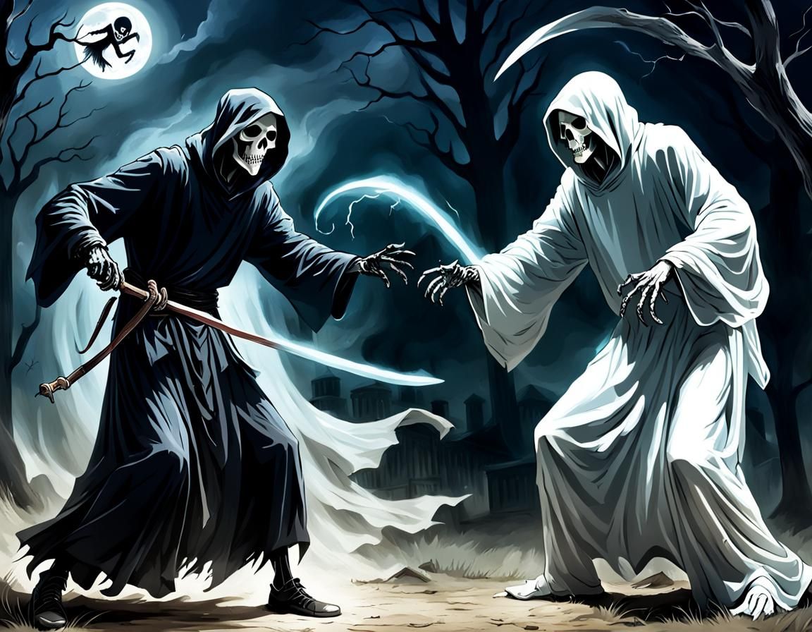 The Grim Reaper fighting a ghostly skeleton - AI Generated Artwork ...