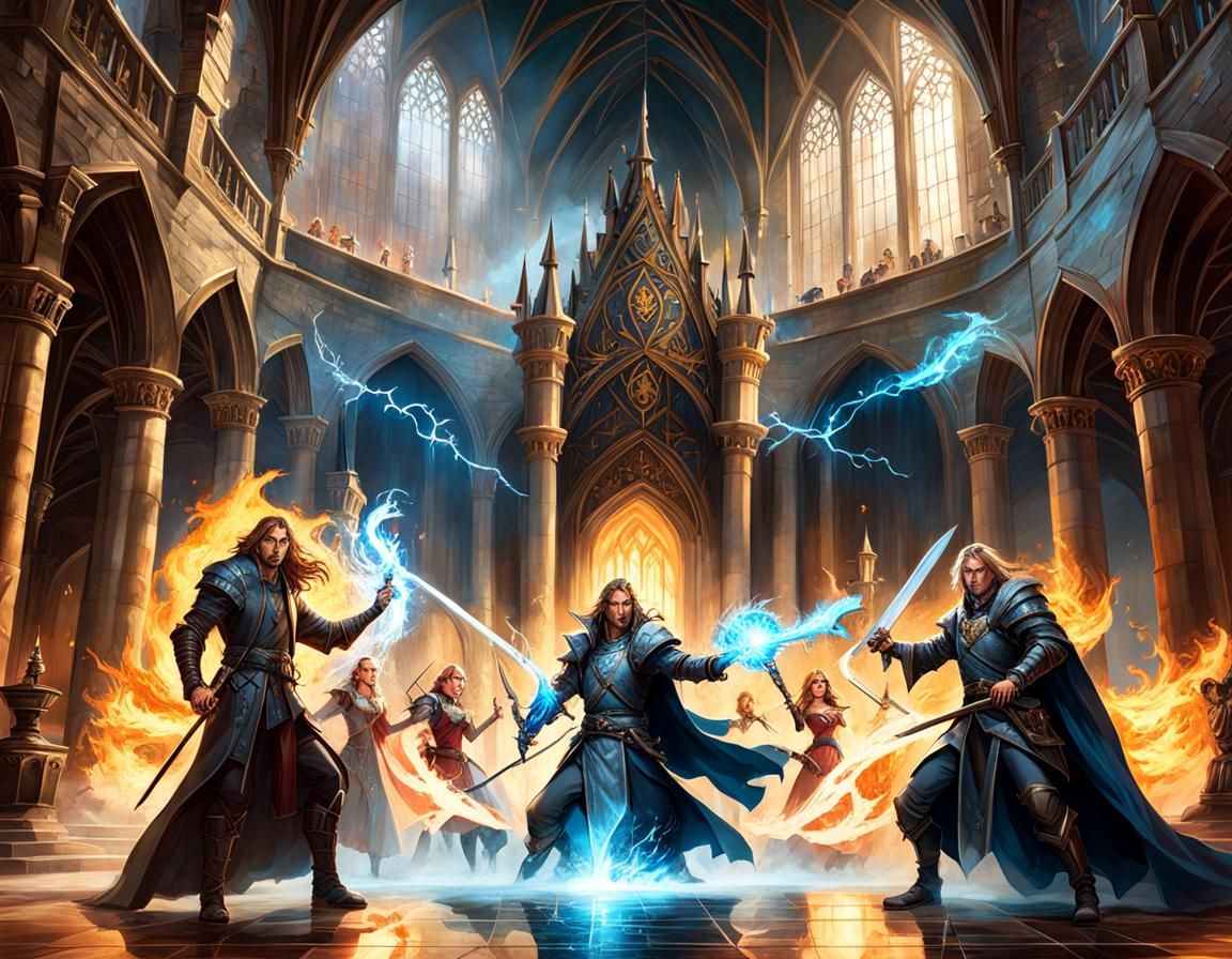 Clash of the Magi: Three Sorcerers in a Duel - AI Generated Artwork ...