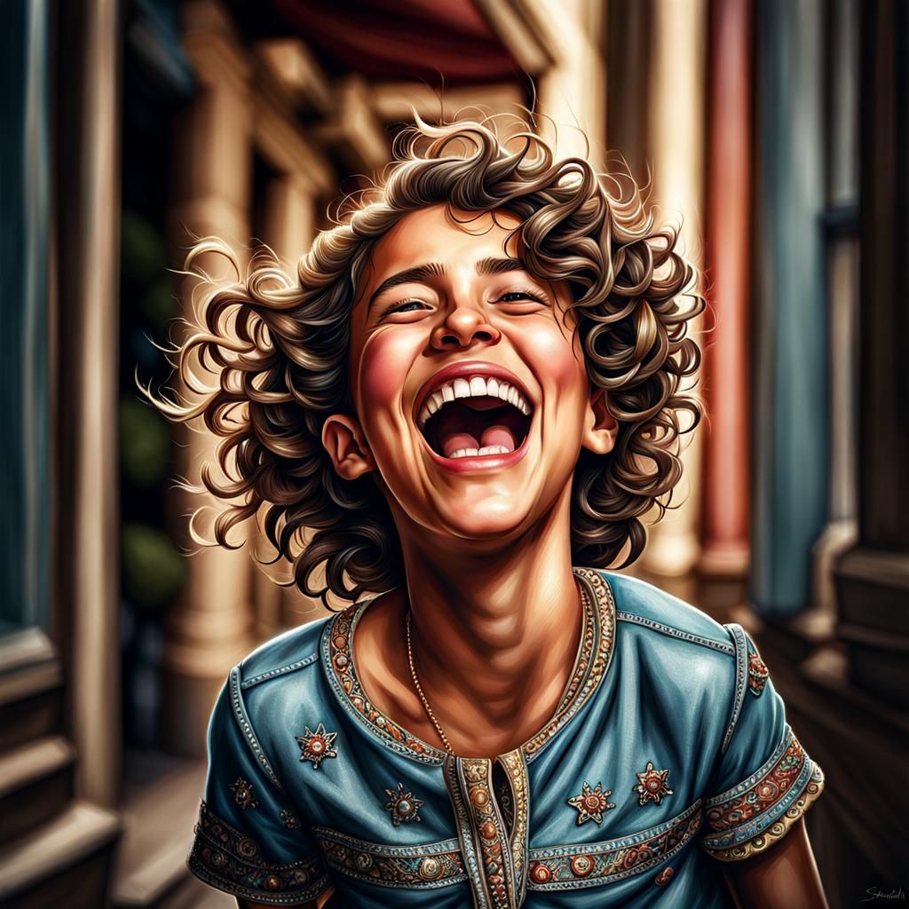 Digital illustration. Young person laughing and playing. Infectious ...