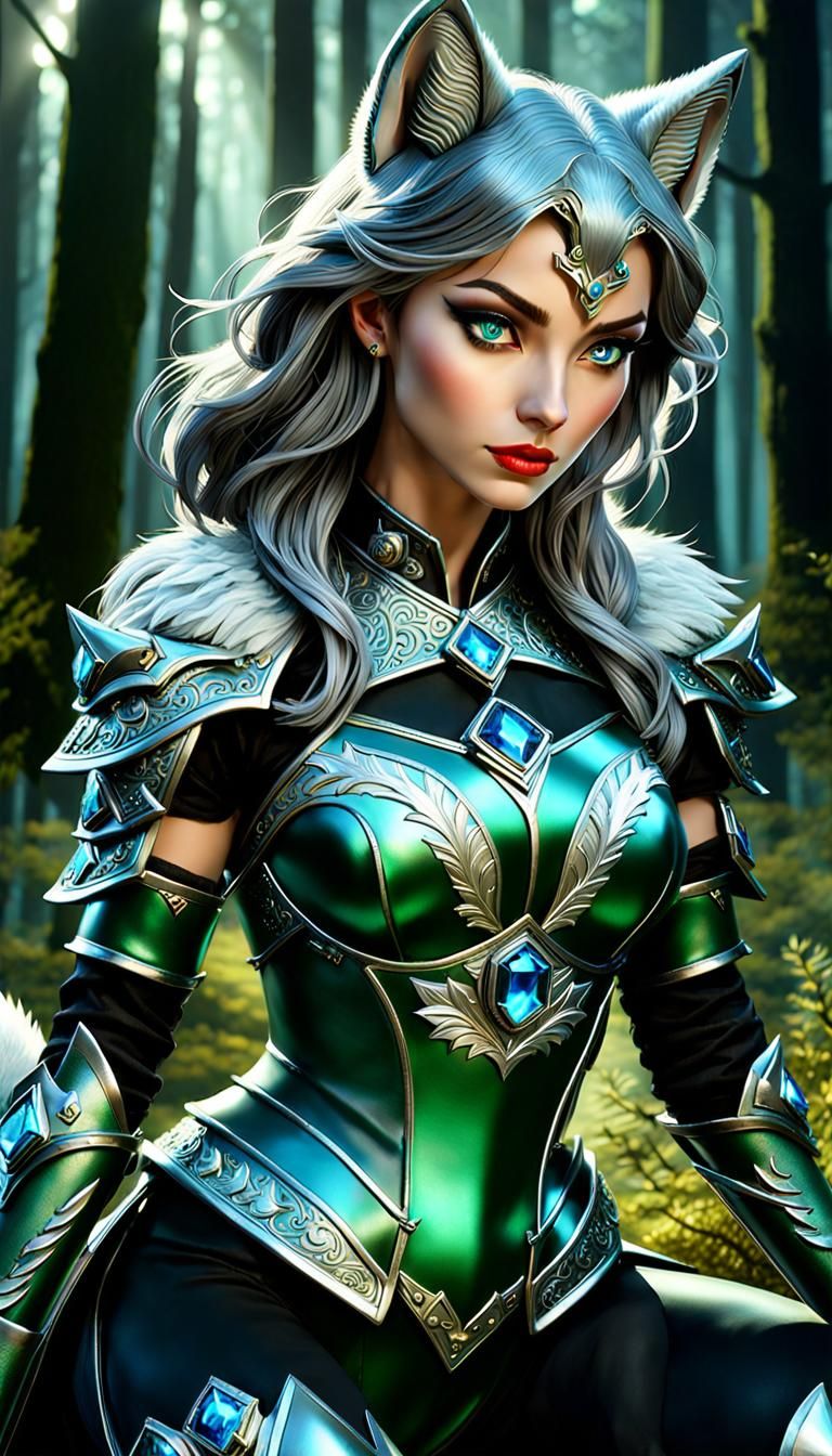 Armored Wolf-Eared Lady - AI Generated Artwork - NightCafe Creator