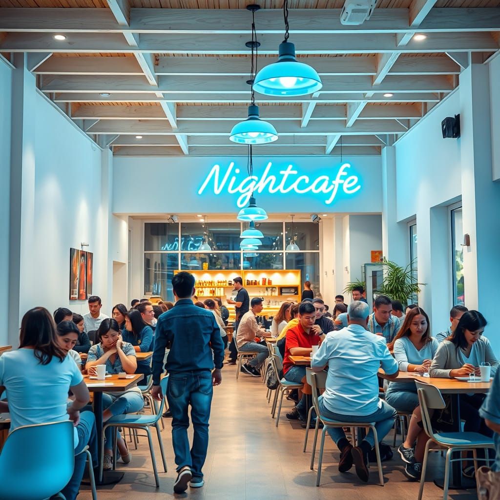 Modern Cafe Scene with Warm Atmosphere - AI Art