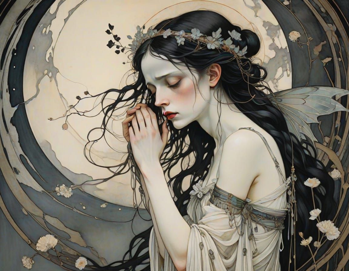 Mysterious Weeping Fairy Amidst a Battle Scarred L... - AI Art