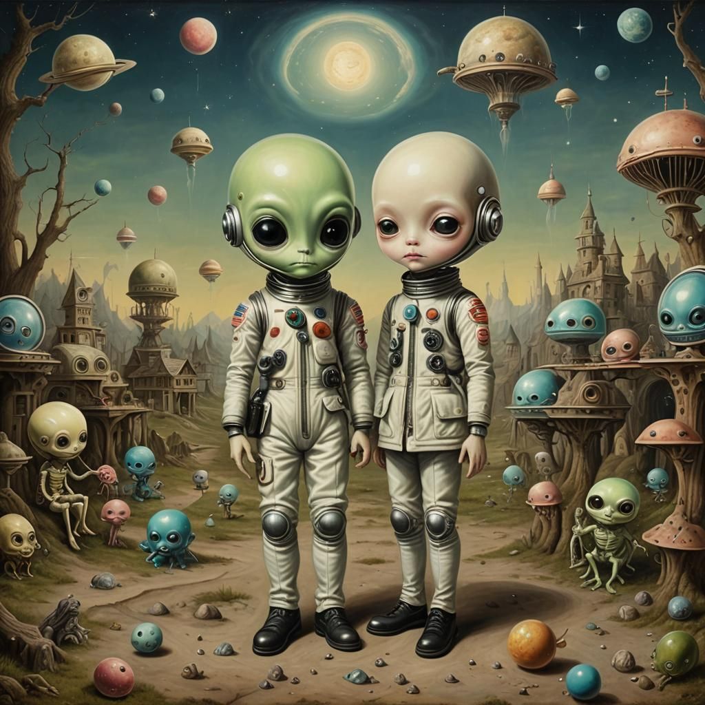 absurd surrealism, pre astronautics, alien vintage a balanced mix of ...