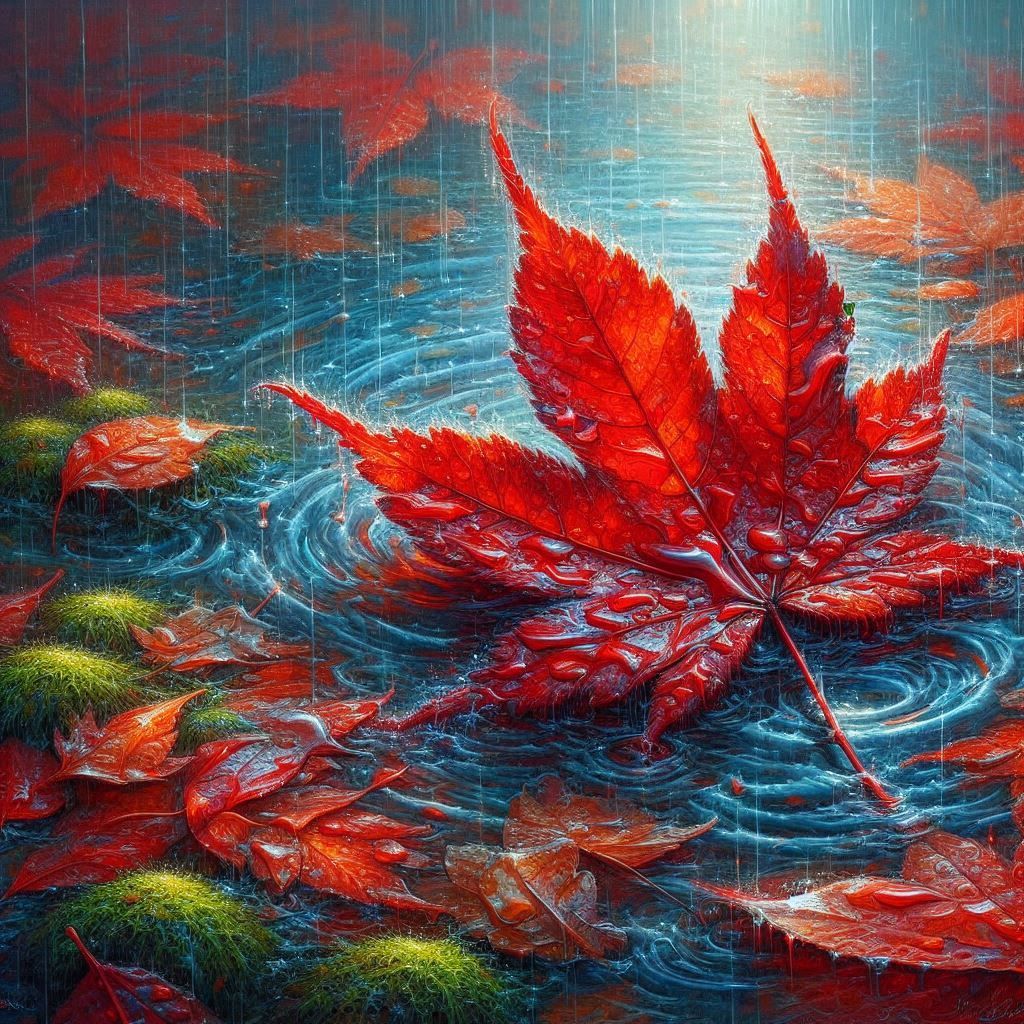 Rainy Maple Leaf II - AI Generated Artwork - NightCafe Creator