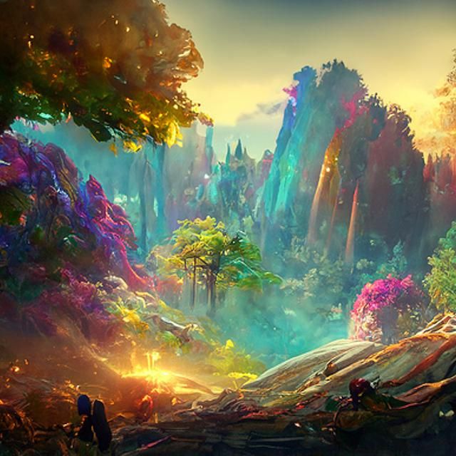 Magic crystal forest, glittering trees, crystal growths, glitter ...