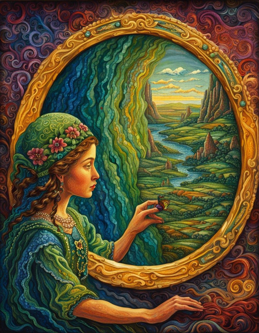 Whimsical Reflection in a Vintage Frame with Deep ... - AI Art