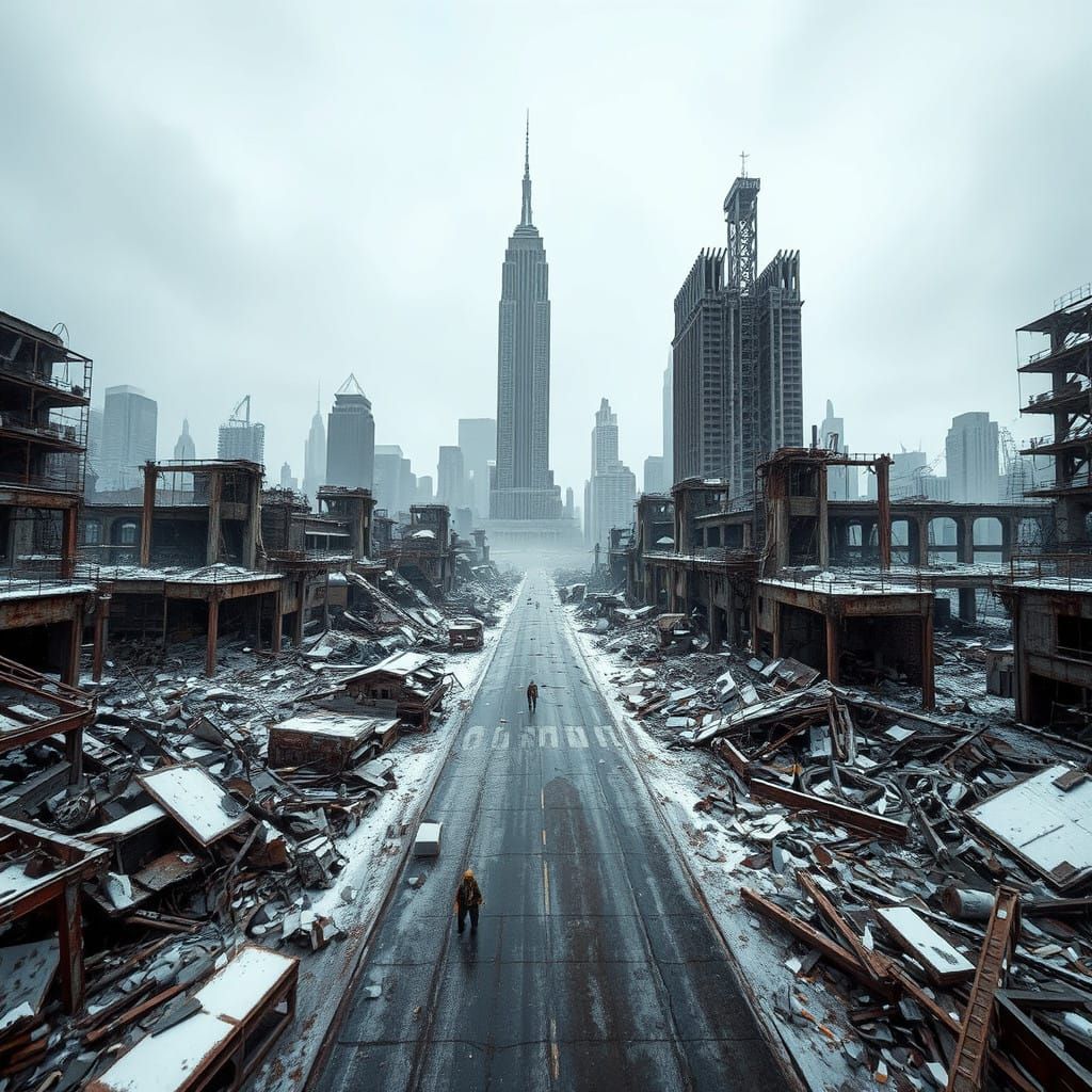 An image of a master photography, documentary style of an eerie winter ...