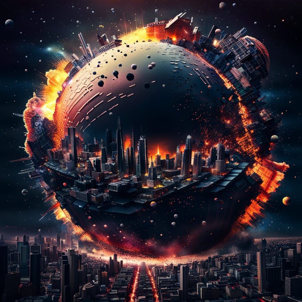 exploding city planet in the space - AI Generated Artwork - NightCafe ...