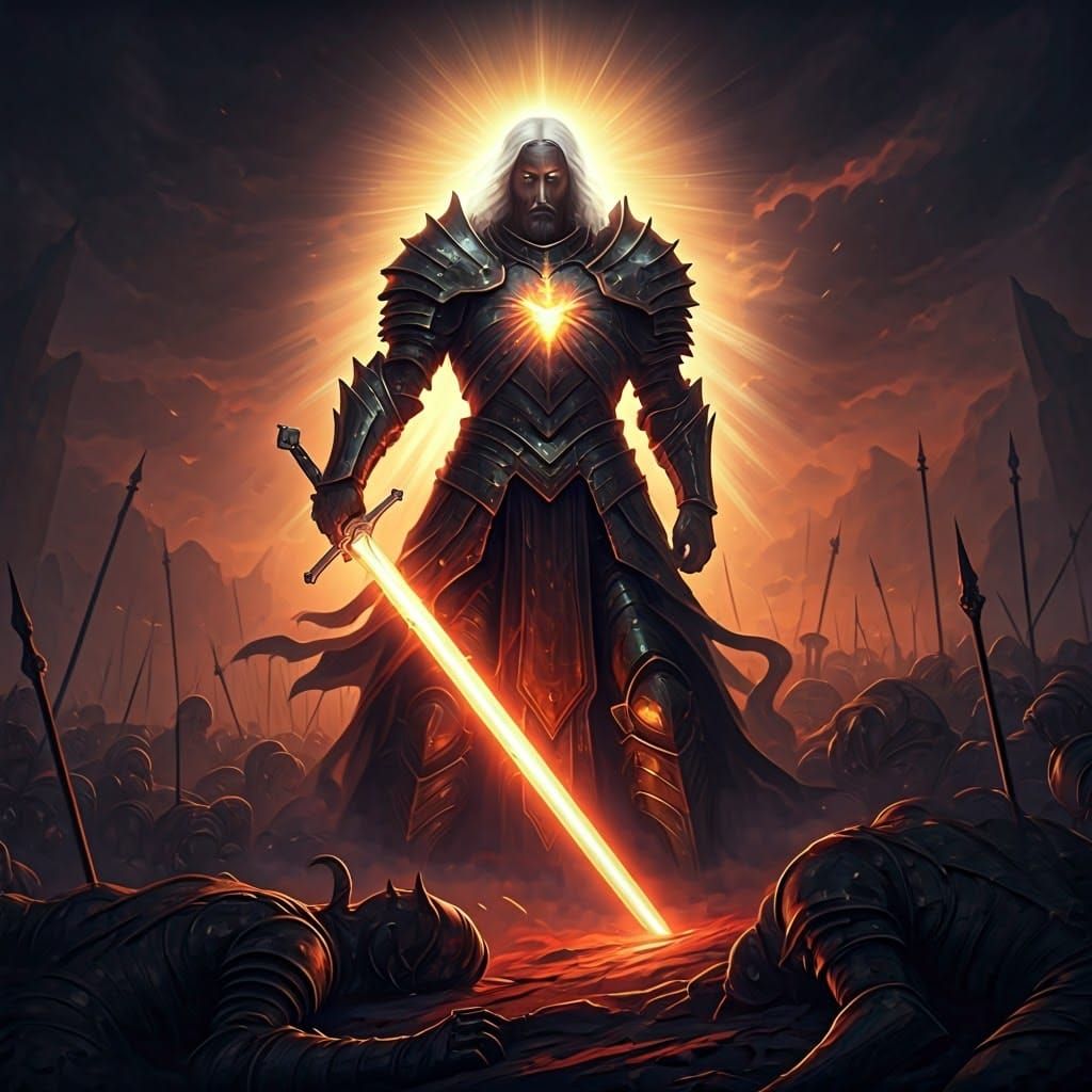 Majestic Warrior Christ in Celestial Opal Armor - AI Art