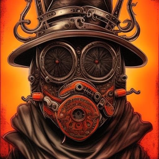 Horror character concept art; dope plague doctor wearing ornate silver ...