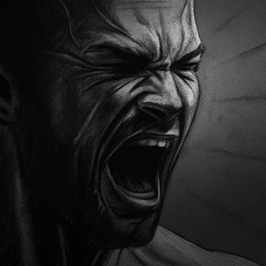 Detailed charcoal drawing of A Man Screaming (Realistic Image - Black ...