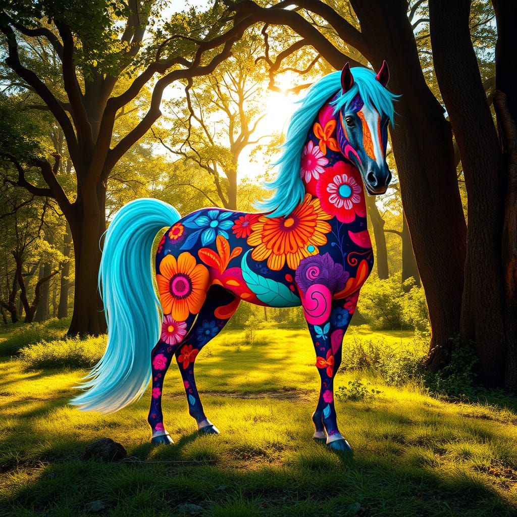 A majestic woman stands proudly in the forest clearing, its body ...