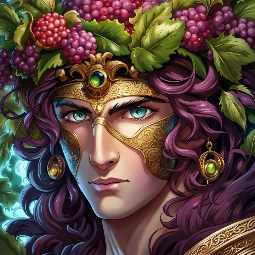 Dionysus Greek God Of Madness, by artist "MAPPA", Close Up Face ...