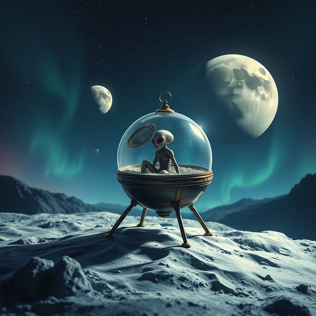 Stunning Hyperrealistic Moon Scene with Alien Spac... - AI Art