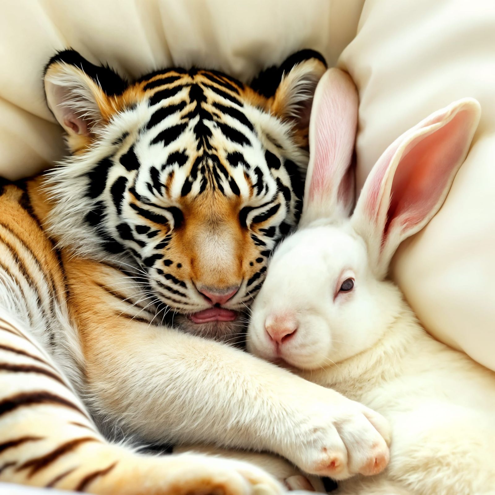 Sharing a Tender Cozy Moment - Tender Moment Between Tiger a...