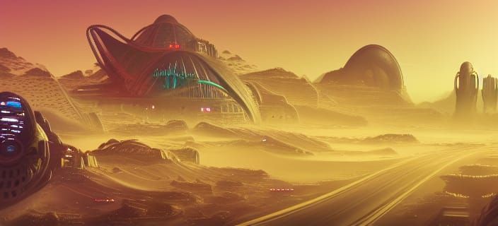 Alien (Peleng) sci-fi city in the desert biopunk : r/nightcafe