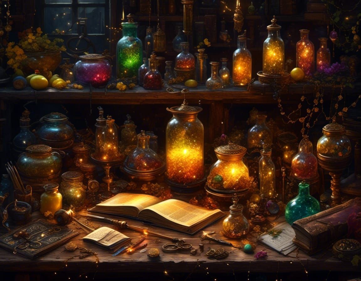 Alchemist's work table - AI Generated Artwork - NightCafe Creator